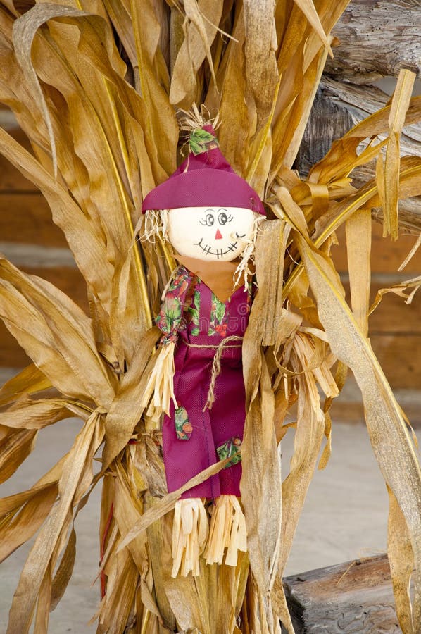 Fall Decorations With Scarecrow And Hay Stack. Stock Image - Image of ...