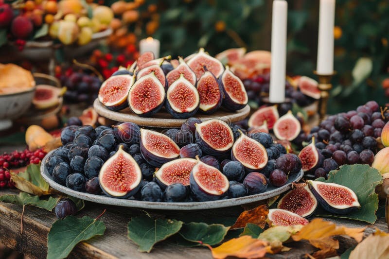 Fall Dessert Display, a Tasteful Display of Fig Desserts on a Wood ...