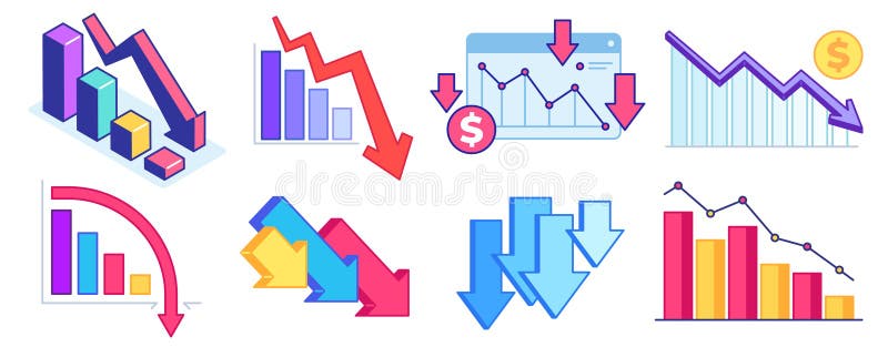 Fall Down Chart. Finance Crisis, Business Problem and Economy Drop. Down Arrow Graph, Loss and ...