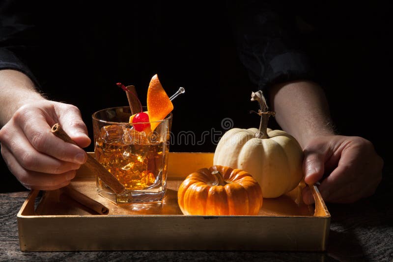 Fall Drinks in Bar - Old Fashioned Whiskey Cocktail Stock Image - Image ...