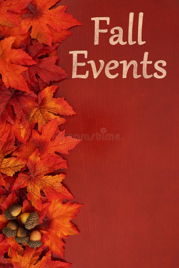 Fall Events Message with Fall Leaves and Acorns on Red Wood Stock Photo ...