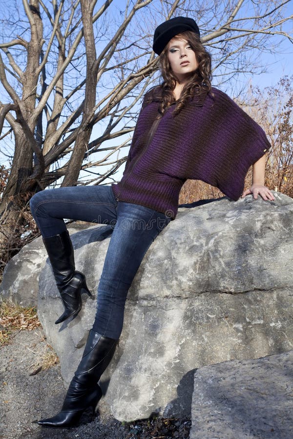 Fall Fashion Girl Posing on the Street. Stock Image - Image of person ...