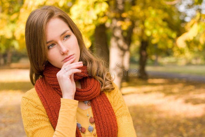 Fall Fashion Girl Pondering. Stock Image - Image of girl, posing: 21822635