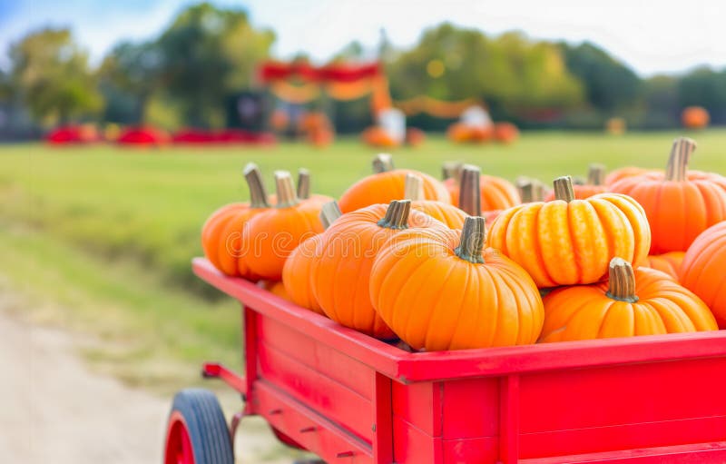 Fall Festivities, Red Wagon Laden with Colorful Pumpkins Stock ...