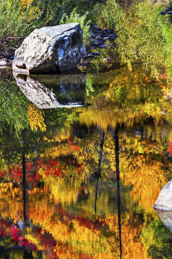 Yellow Red Fall Colors Water Reflection Wenatchee River Stock Photos ...