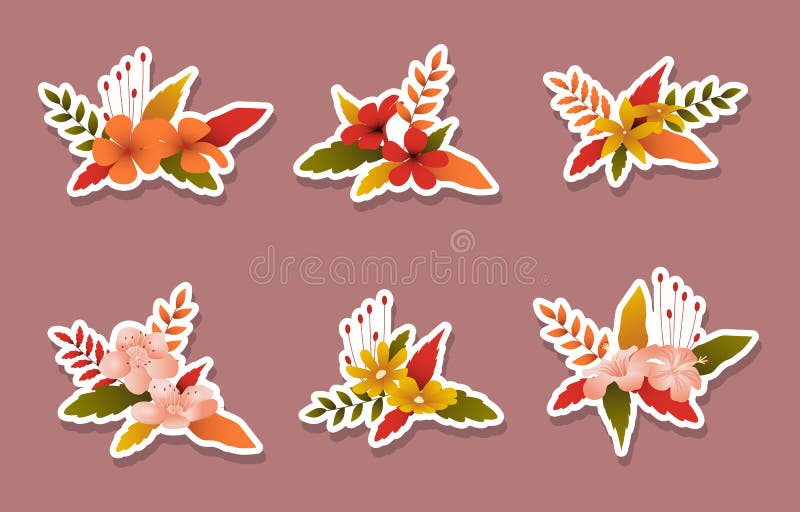 Fall Floral Summer Spring Flower Sticker Set Stock Vector ...