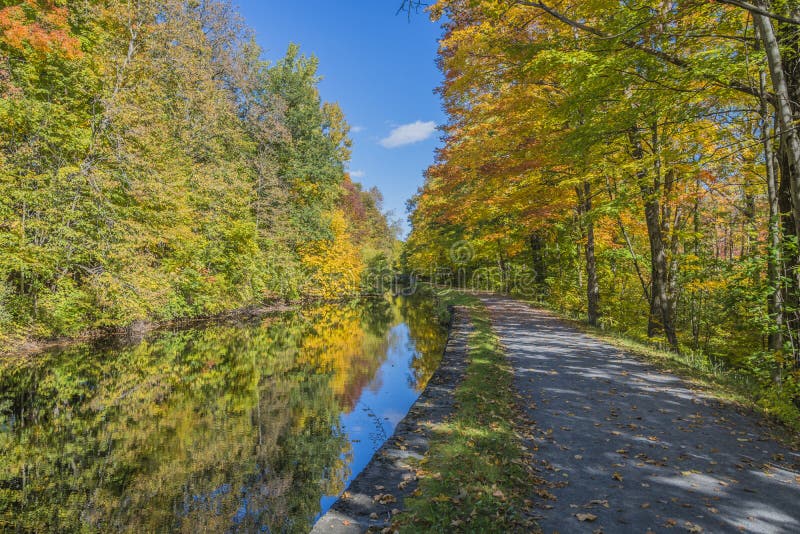 Fall Foliage Along the Canal Stock Photo - Image of october, sunlight ...