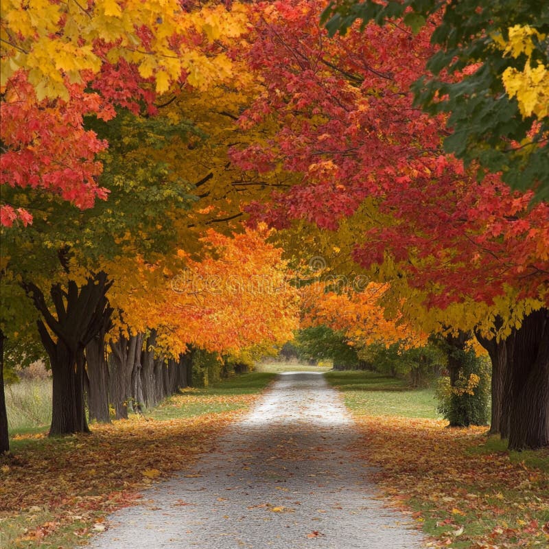 Fall Foliage Archway Over a Gravel Path Stock Illustration ...