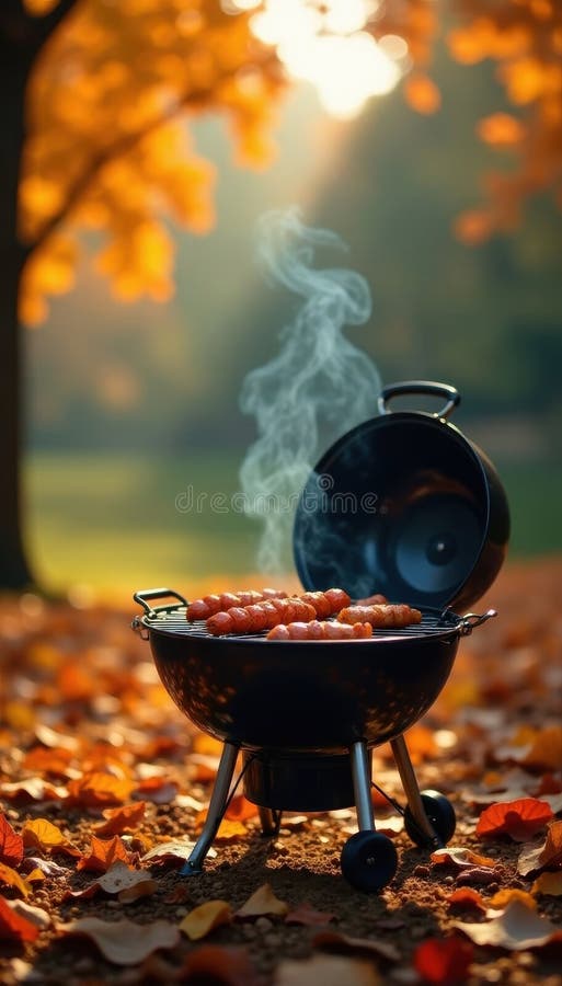 Fall Foliage Backdrop with BBQ Grill and Utensils , Background, Orange ...