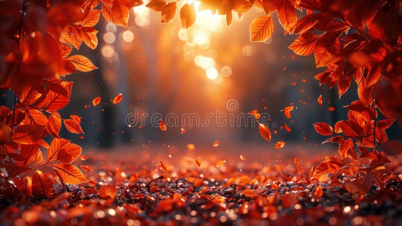 Fall Foliage Border on Blurred Background Stock Illustration ...