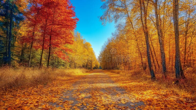 Fall Foliage Path through Vibrant Forest Stock Illustration ...