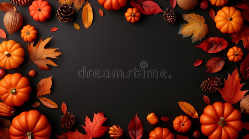 Fall Foliage and Pumpkins Frame a Black Backdrop Stock Photo - Image of ...