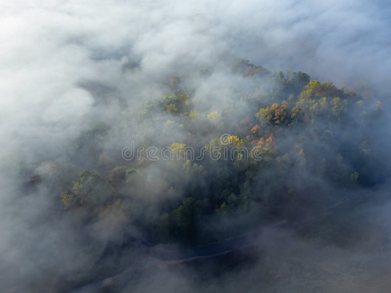Fall Foliage Seen from Overhead through Mist and Fog Stock Image ...