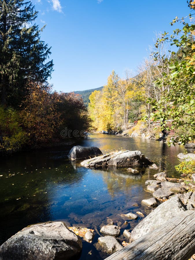 Fall Foliage on Skykomish River, US Highway 2, Cascade Loop Stock Photo ...