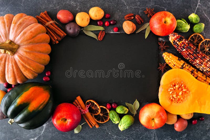 Fall Food Frame of Pumpkins, Apples, Squash and an Assortment of ...