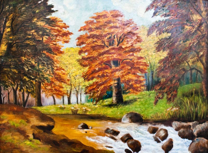 Oil Painting Landscape - Colorful Autumn Forest Stock Illustration ...