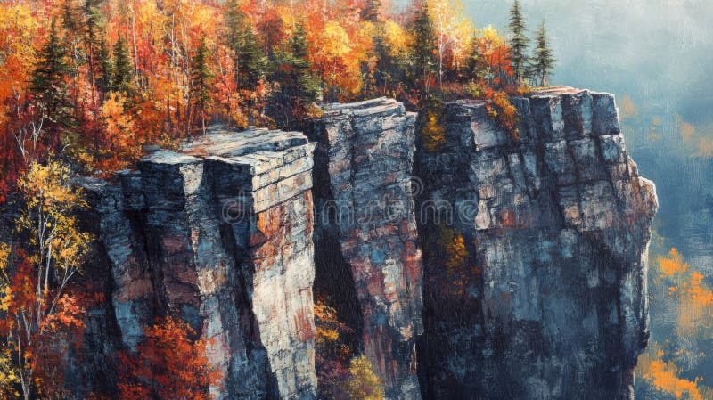 A Fall Forest Overlooking Majestic Cliffs Stock Illustration ...