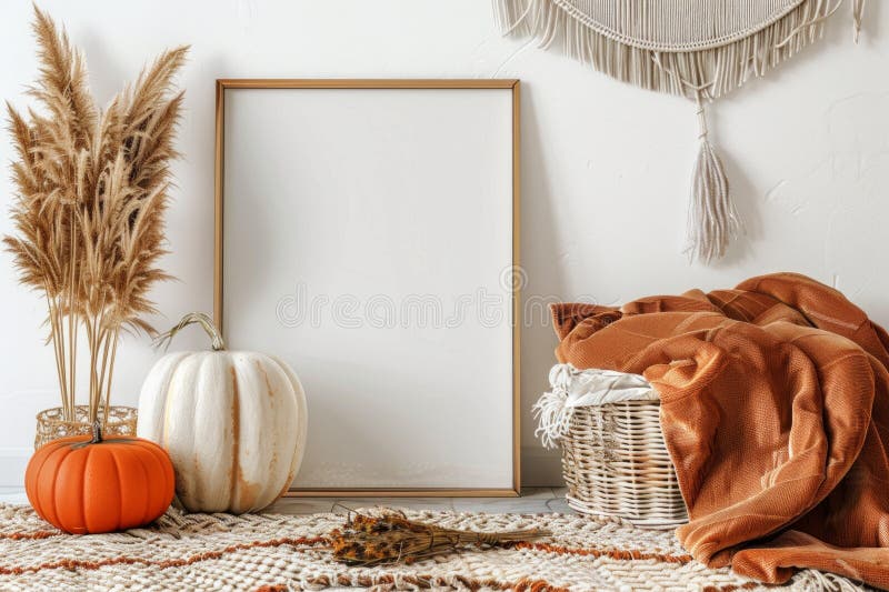 Fall Frame Interior Mockup, Bohemian Style Props Including Blanket ...