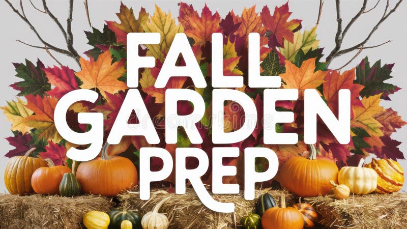 A Fall Garden Prep with Pumpkins, Hay and Other Decorations, AI Stock ...