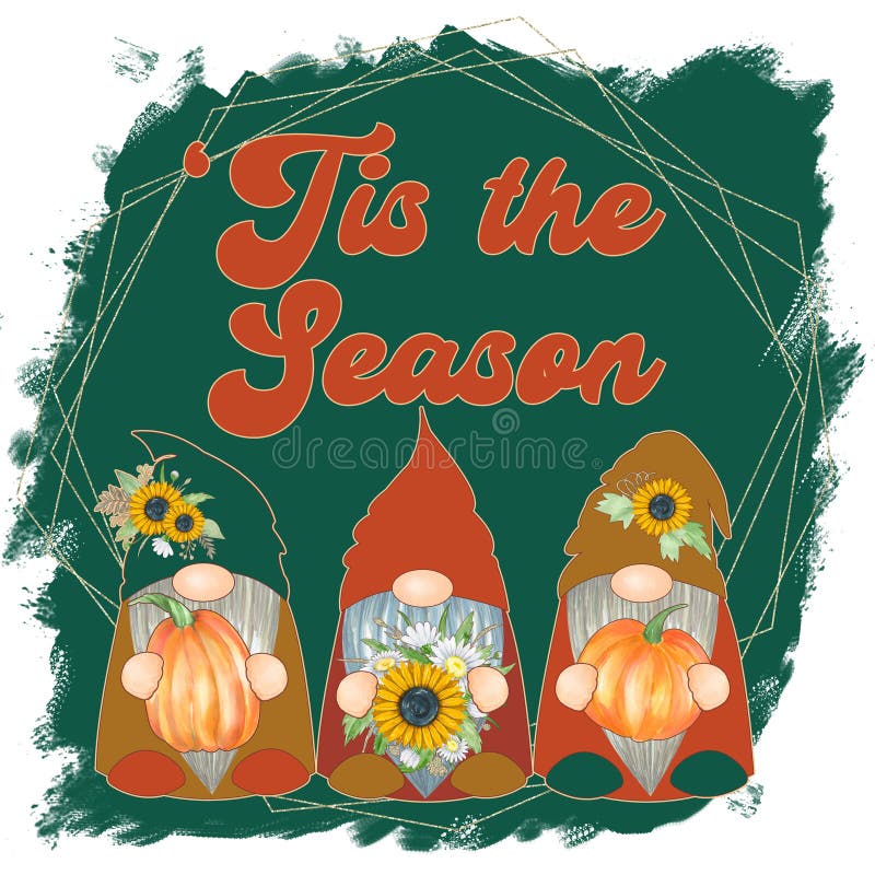 Fall Gnomes with Sunflower and Pumpkin Illustration. Autumn Sublimation ...