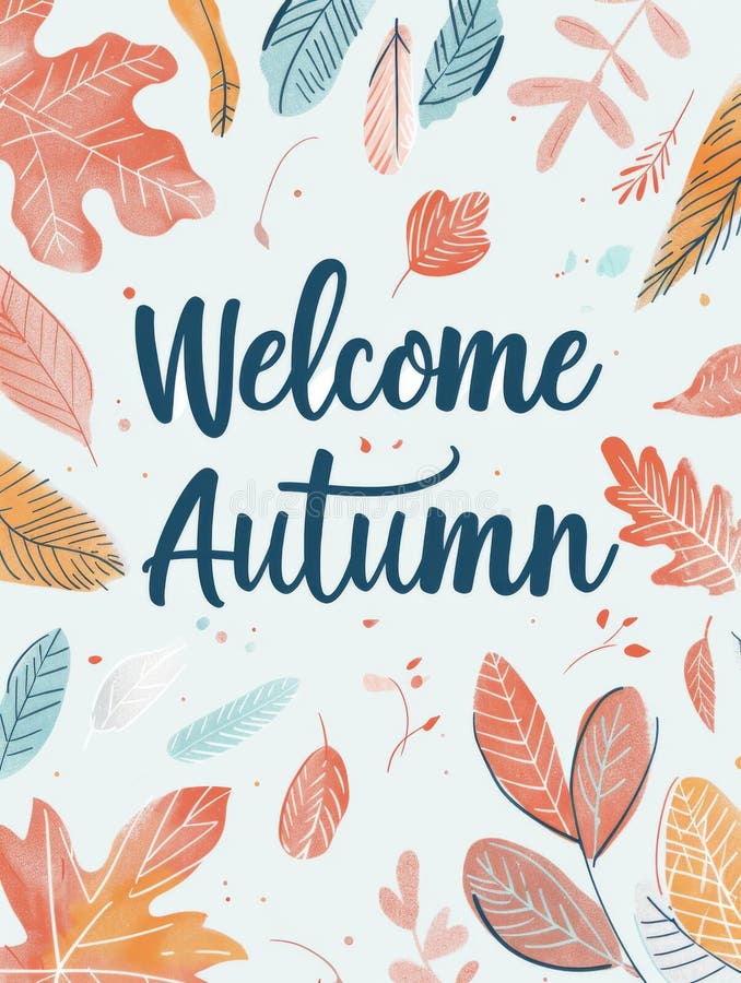 Fall Greeting Card with Colorful Leaves and Text Welcome Autumn Stock ...