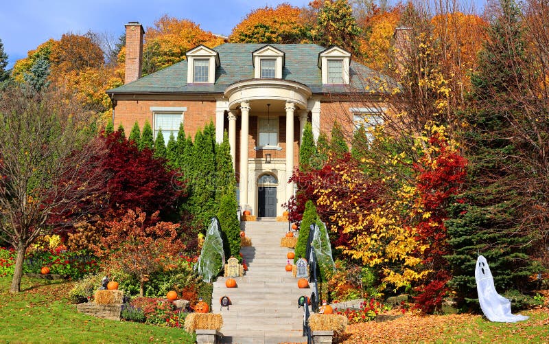 Fall Halloween Scary Decoration in Front a House Editorial Stock Photo ...