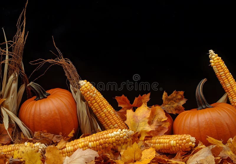 Fall Harvest Border with Pumpkins & Corn Stock Illustration ...