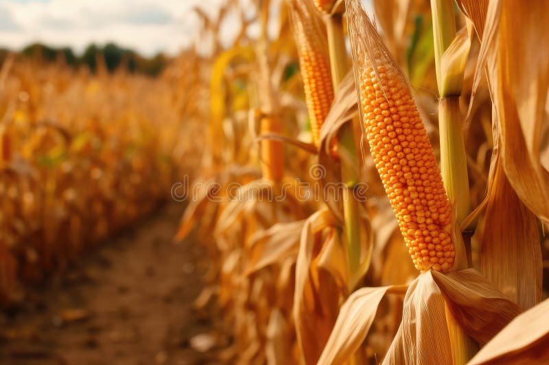Corn Field in Autumn, Corn Cobs. Generative Ai Stock Illustration ...