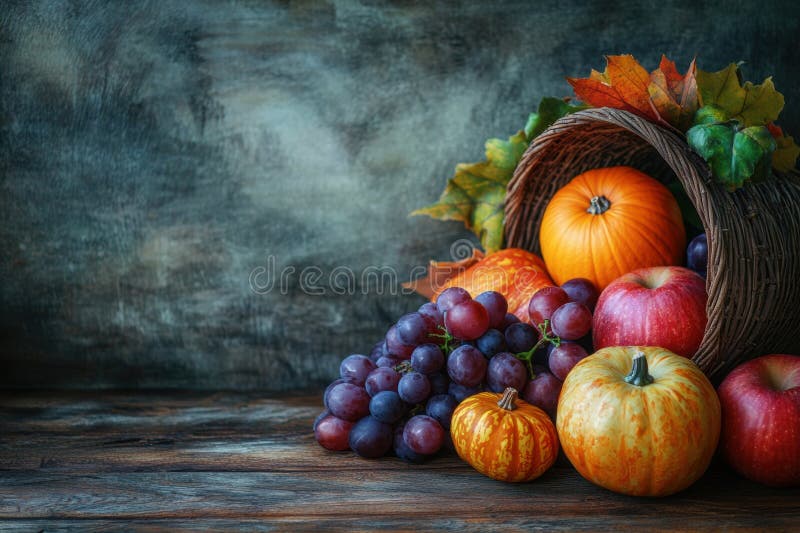 Fall Harvest Decor, Table Set with Bountiful Rustic Cornucopia Pumpkins ...