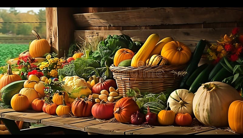 Fall Harvest Market with Vegetables and Fruits. AI Generated Stock ... Fall Harvest Market with Vegetables and Fruits. AI Generated Stock ...