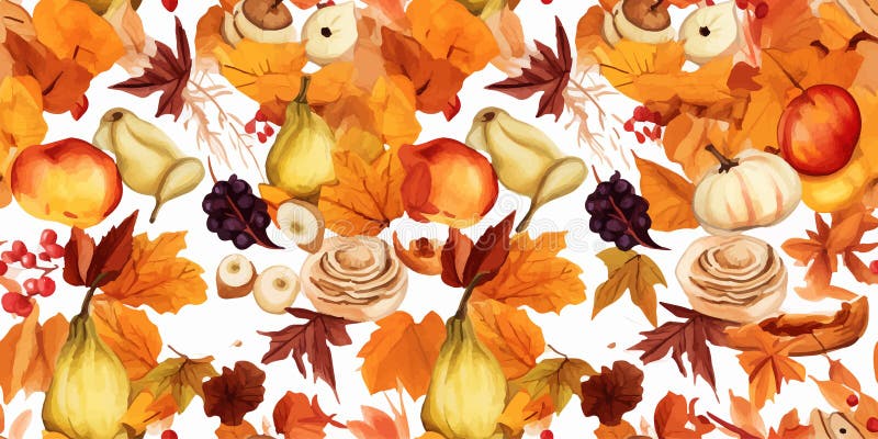 Fall Harvest Pattern. Autumn Seamless Pattern with Autumn Elements ...