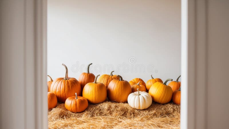 A Fall Harvest Scene with Autumn Pumpkins on Straw. Stock Image - Image ...