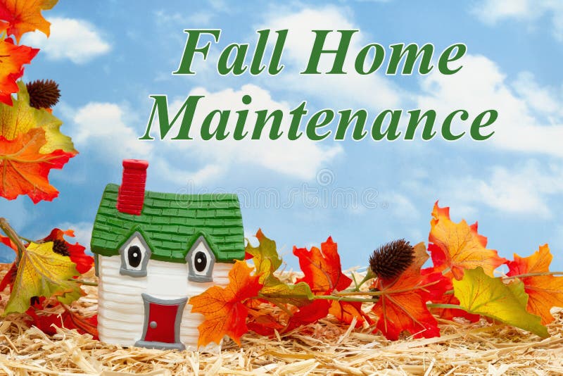 Fall Home Maintenance Message with a Friendly House and Pumpkins and ...