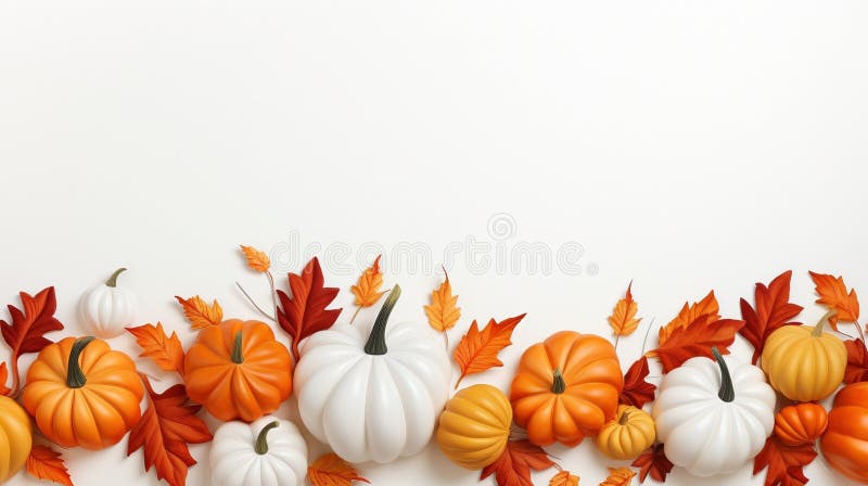 Fall Horizontal Border with Pumpkins and Golden Leaves Stock ...