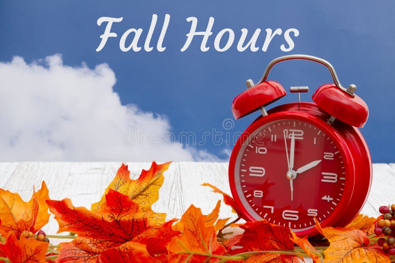 Fall Hours Message with Fall Leaves and Alarm Clock with Sky Stock ...