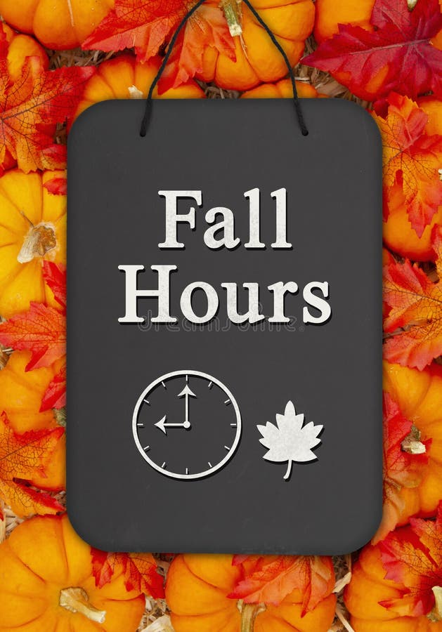 Fall Hours Sign on a Chalkboard Sign on Pumpkins Stock Image - Image of ...