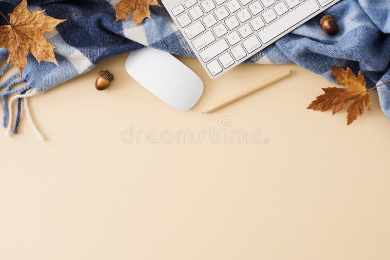 Top View Arrangement of Keyboard, Pen, Comfortable Plaid, Computer ...