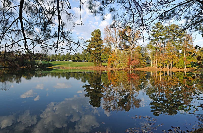 Fall Lake stock image. Image of autumn, pine, reflection - 15993901