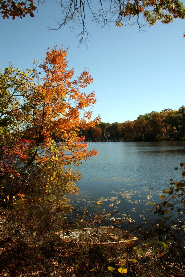 Fall at the lake stock photo. Image of aluminum, boat - 3501454