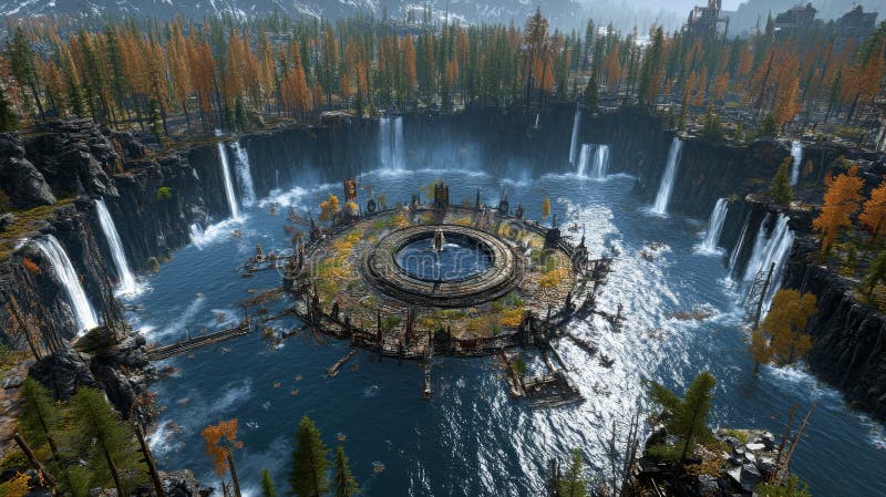 Fall Landscape Cascading Waterfalls Ancient Ruins Stock Photos - Free ...