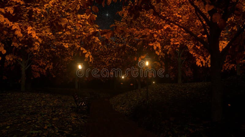 Fall Landscape with Falling Leaves at Night - Loop Nature Autumn ...