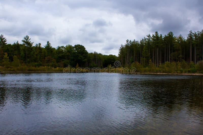 Fall Landscape Forest Bridge and Lake Fall Colors in a Park Michigan ...