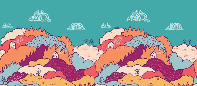 Fall Landscape Horizontal Seamless Pattern Stock Vector - Illustration ...