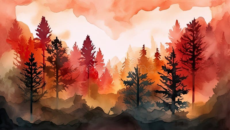 Fall Landscape with Orange Misty Forest Trees. Generative AI Stock ...
