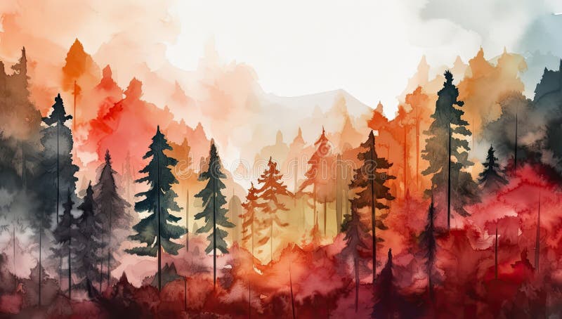 Fall Landscape with Orange Misty Forest Trees. Generative AI Stock ...