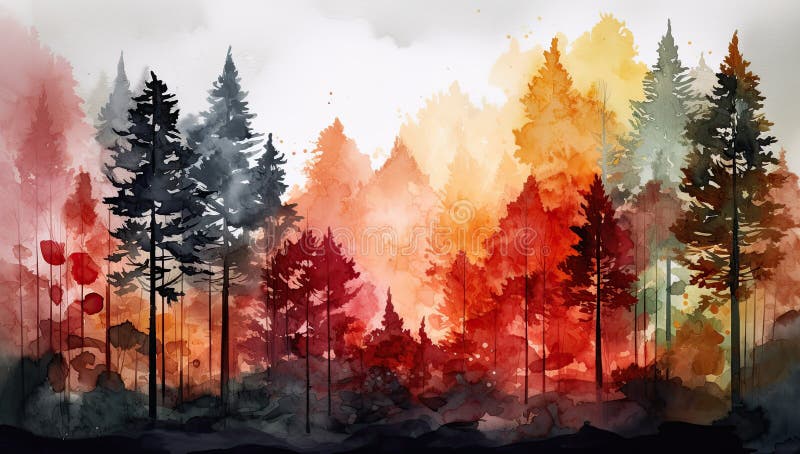 Fall Landscape with Orange Misty Forest Trees. Generative AI Stock ...