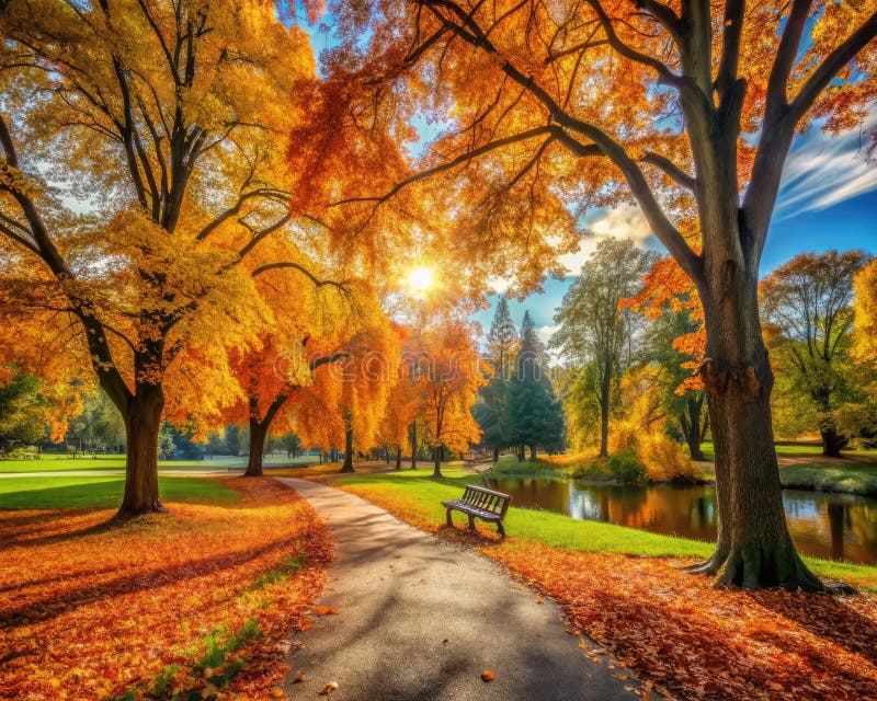 Fall landscape in park stock illustration. Illustration of evening ...