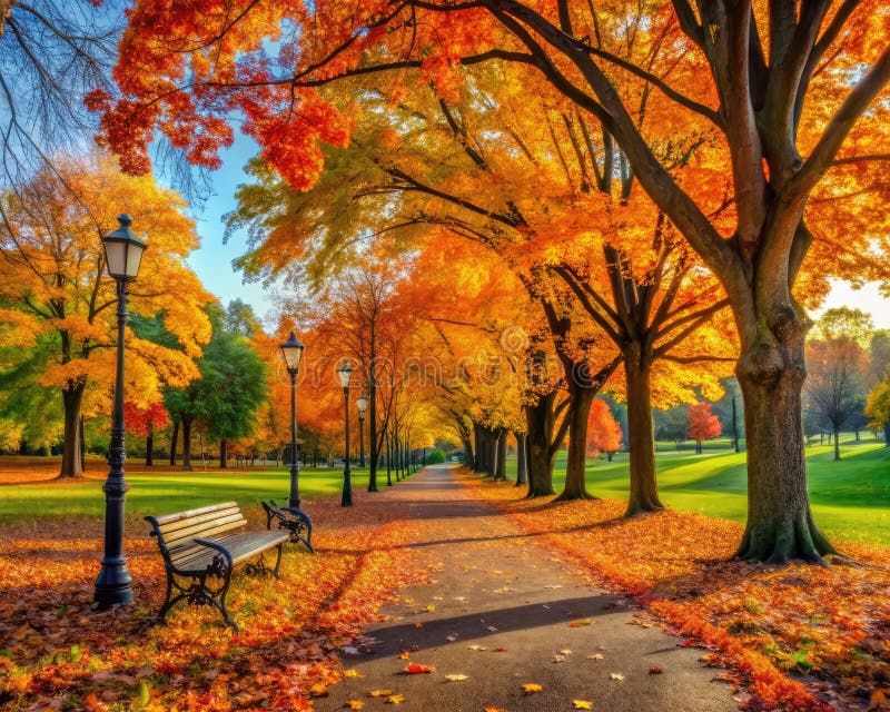 Fall landscape in park stock illustration. Illustration of woods ...