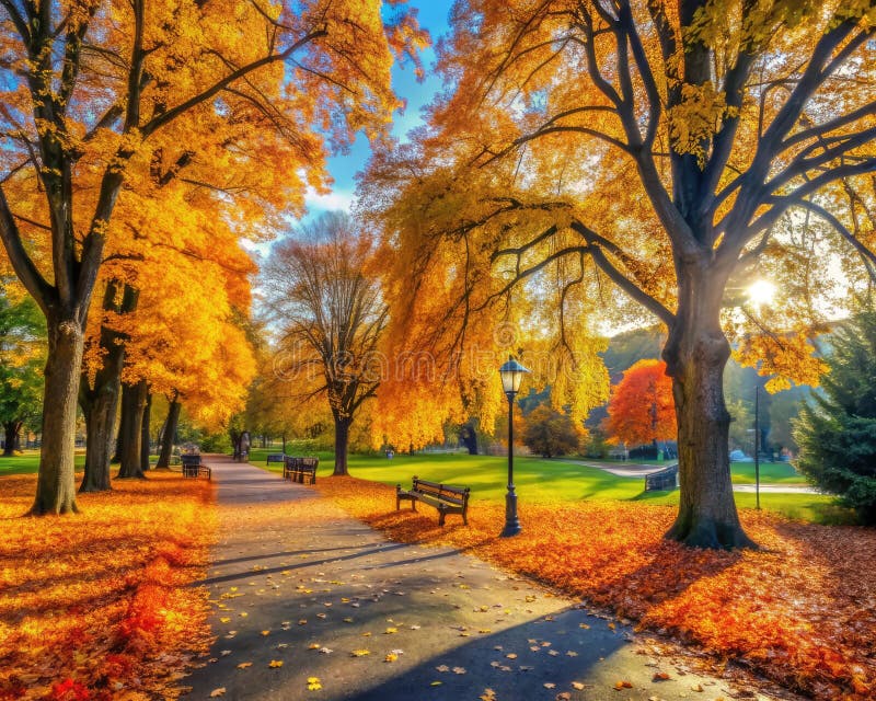 Fall landscape in park stock illustration. Illustration of scenic ...