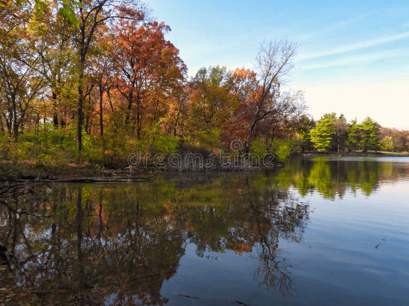 Fall Landscape View with Combination of Autumn Leaf Colored Trees and ...